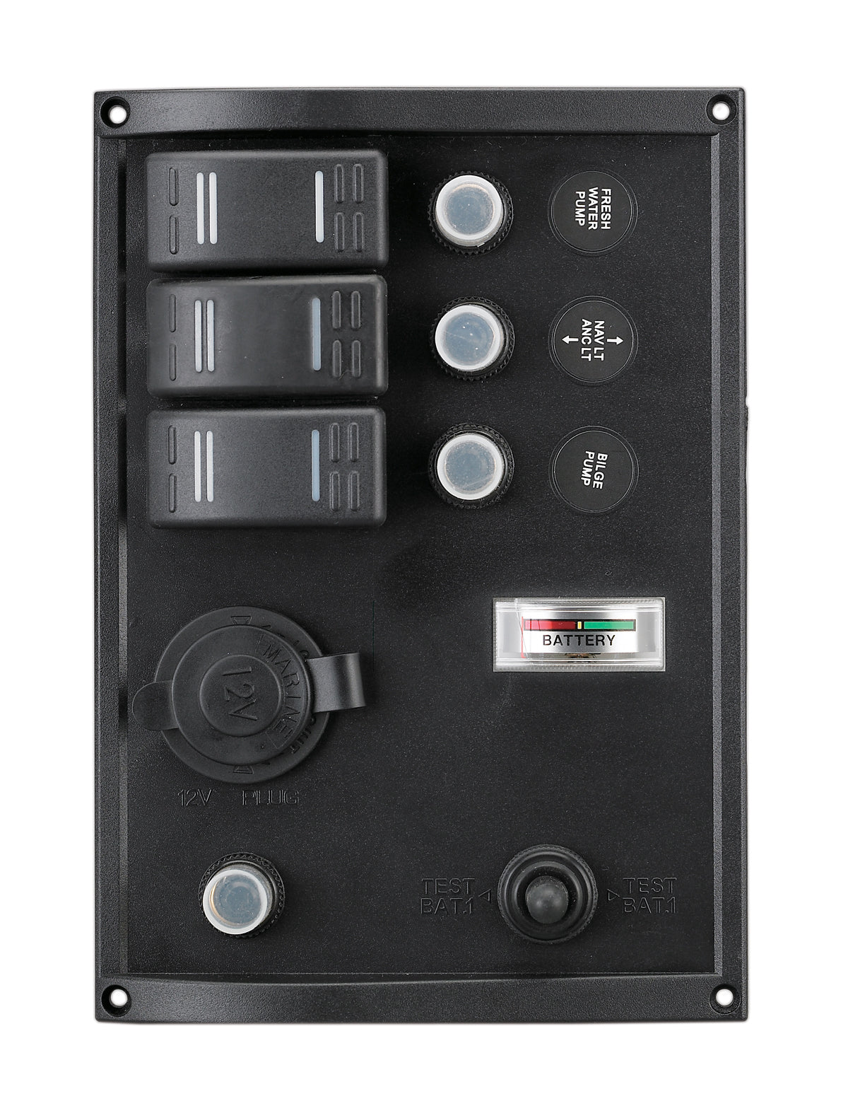 Pactrade Marine Boat Switch Panel 3 Gang with Plastic Socket & Voltmet