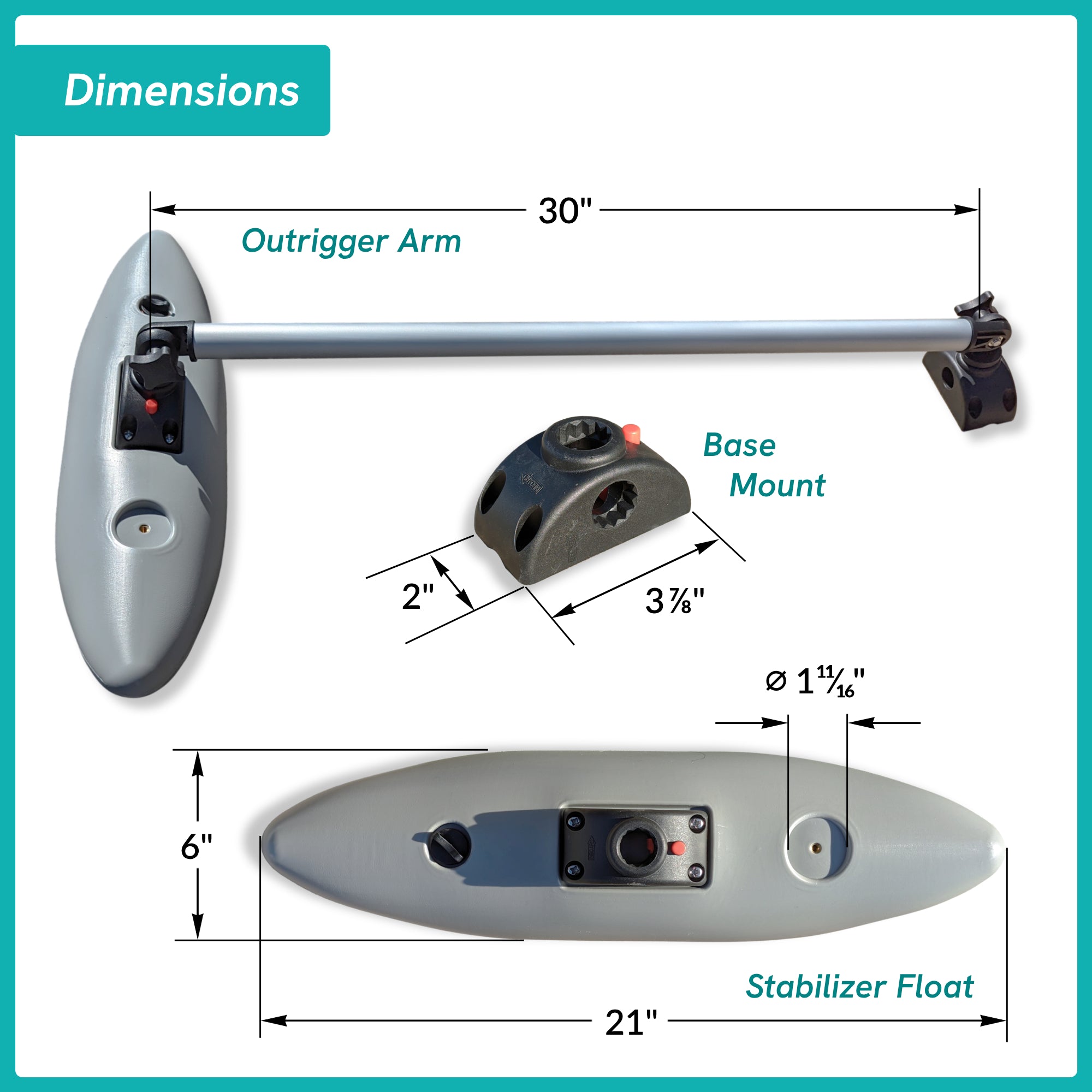 Pactrade Marine Kayak Outriggers/Stabilizers System - Solid HDPE Float