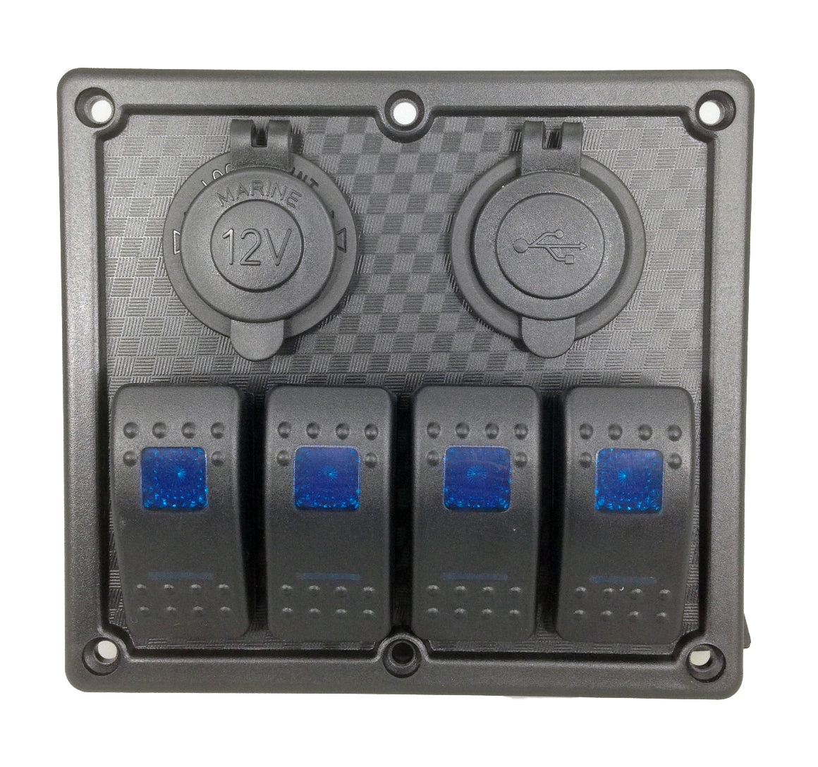 Pactrade Marine Car RV Boat 4 Gang Blue LED ROcker Switch Plastic Pane